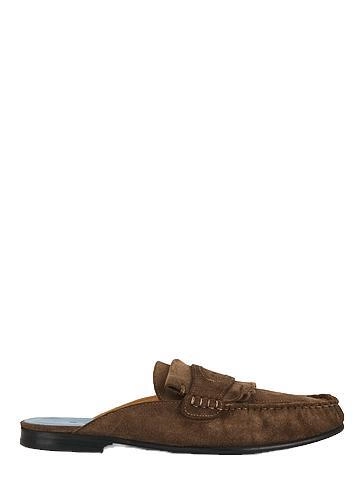 Marni Suede Slip-on Sabots With Fringe Detailing - Chocolate