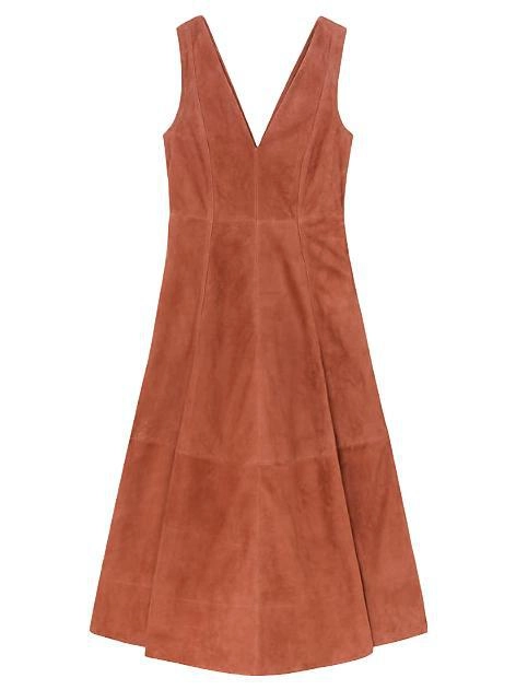 REISS X Atelier Nola V-neck Suede Midi Dress - Rust