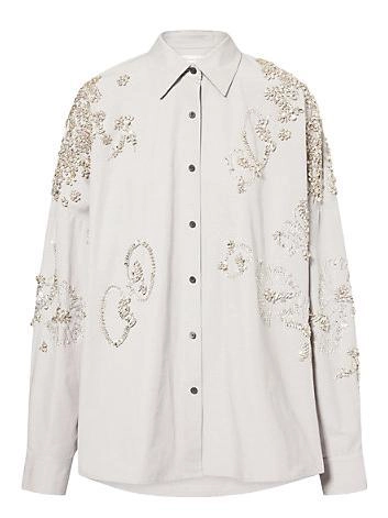Dries Van Noten Casia Jewel-embellished Cotton Shirt - Light Grey