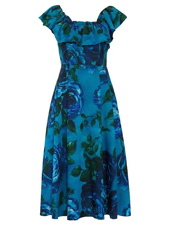 PHASE EIGHT Brianne Floral-print Lyocell-blend Midi Dress - Blue