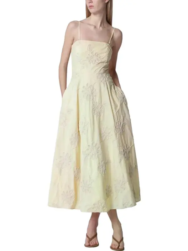 ROTATE BY BIRGER CHRISTENSEN Floral Embroidered Midi Dress - Yellow