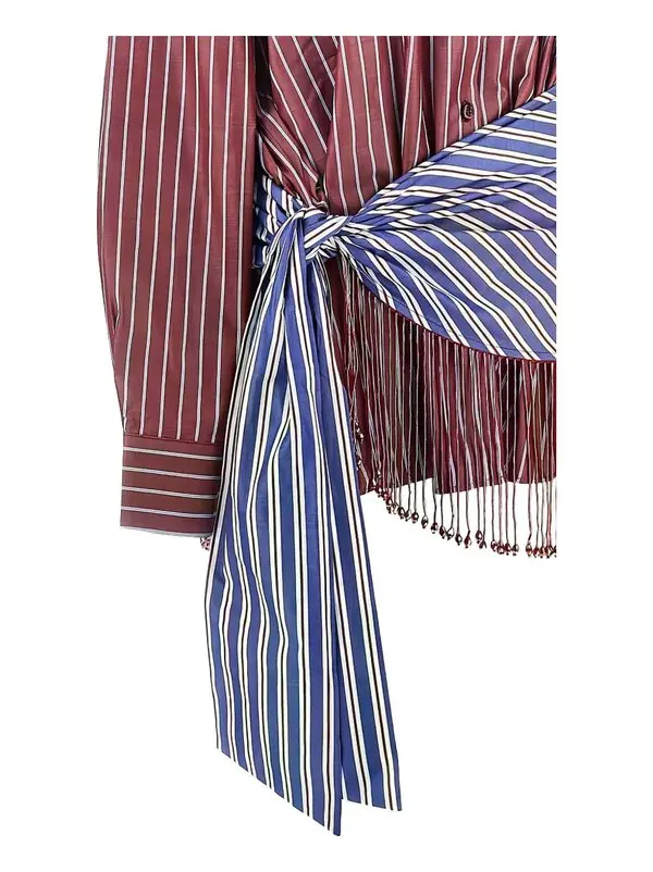Andamane Jolene Beaded-fringe Striped Shirt Mini Dress - Red
