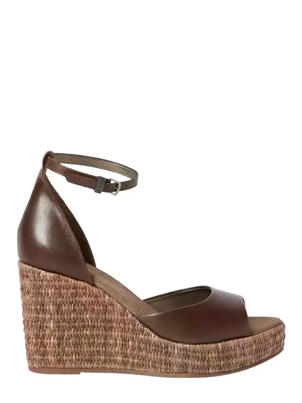 Brunello Cucinelli Suede Espadrille Wedges With Monili Detail - Brown