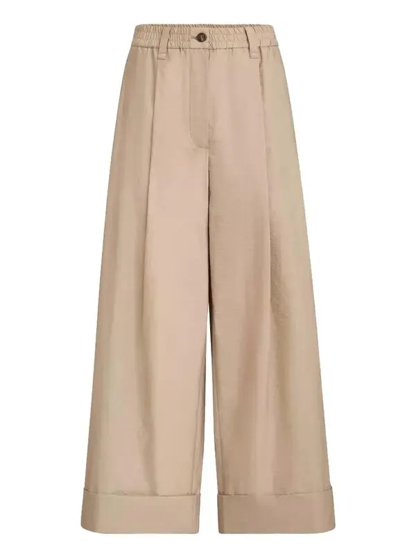 Brunello Cucinelli Techno Cotton Poplin Boxy Pleated Trousers With Monili - Neutrals