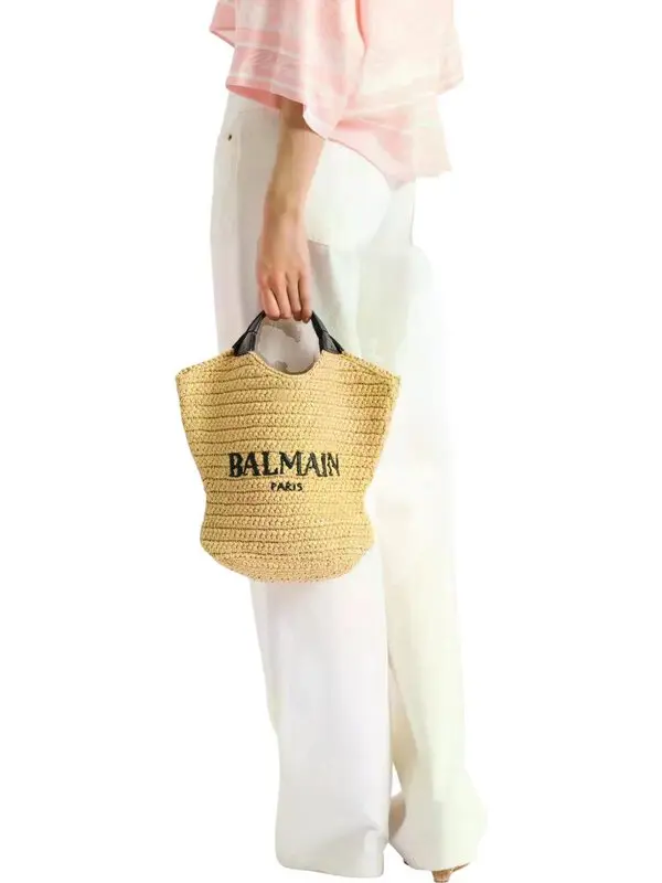 Balmain Mini Crochet Tote Bag - Neutrals