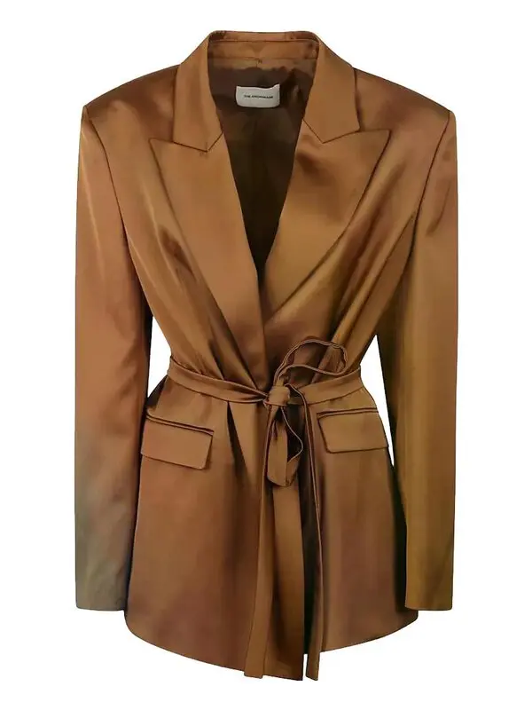 Andamane Belted Satin-finish Jacket - Brown