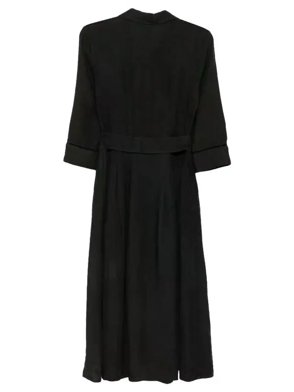 120% Lino Belted Button-down Midi Dress - Black