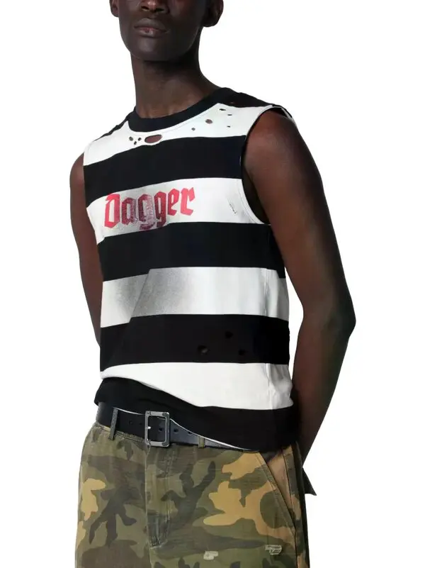 DAGGER Striped Distressed Vest - Black