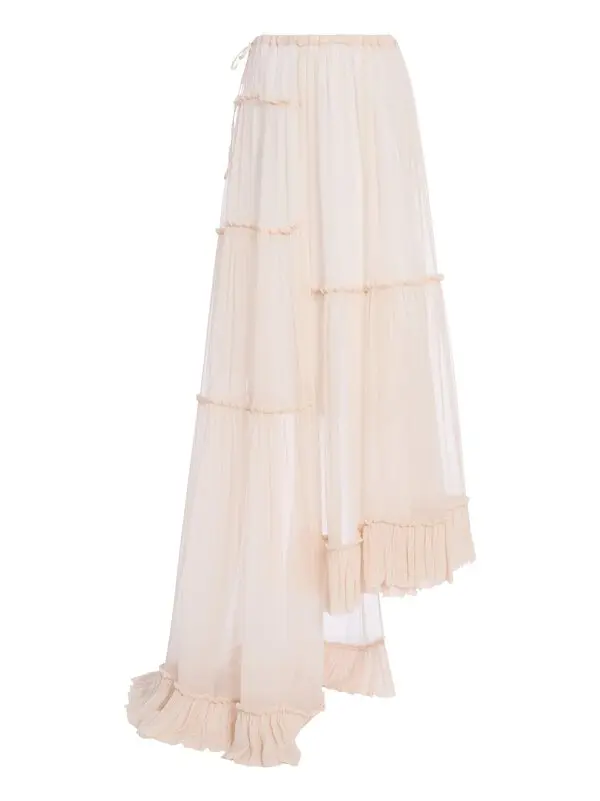 Dries Van Noten Sunia Bis Asymmetric Ruffled Silk Maxi Skirt - Neutral