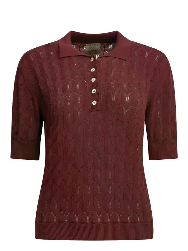 RAKKI Pointelle-knit Polo Top - Red