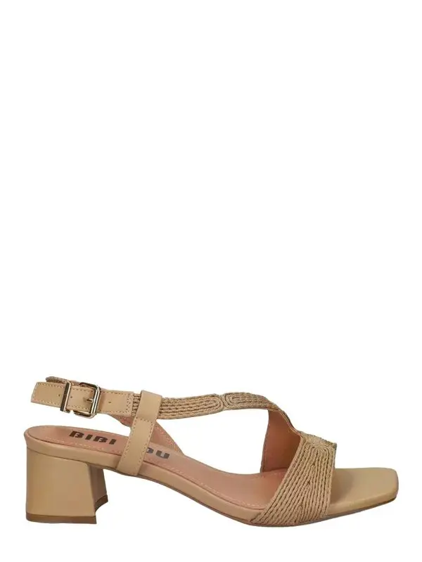 BIBI LOU Camel Woven Slingback Sandals With Block Heel - Neutrals