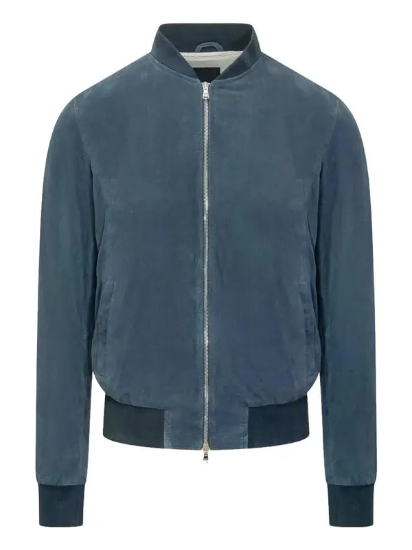BARBA NAPOLI Zip-up Suede Bomber Jacket - Blue