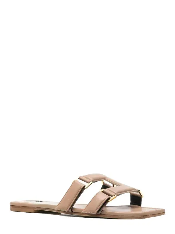 Elisabetta Franchi Flat Nappa Leather Sandals - Neutrals