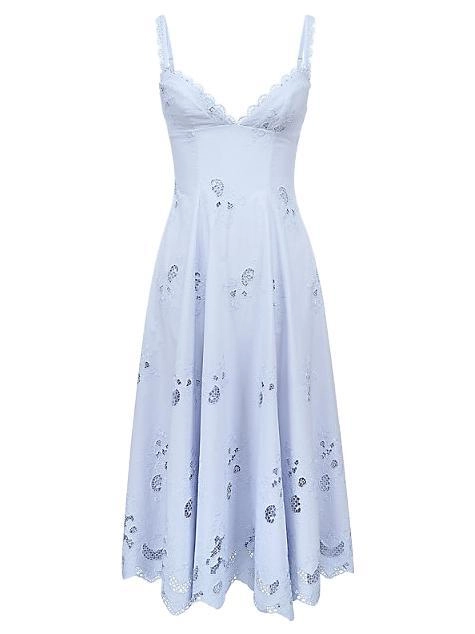 House Of Cb Tatiana Lace-trimmed Cotton Midi Dress - Blue