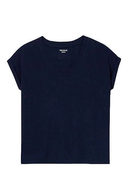 Whistles Willa V-neck Cotton-jersey T-shirt - Navy