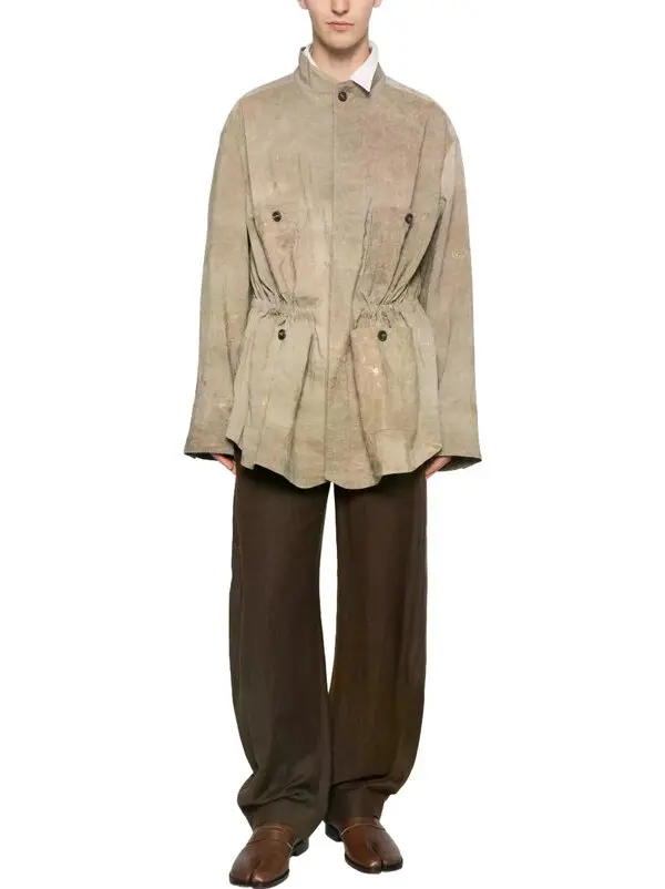 ZIGGY CHEN Drawstring-waist Paint-splatter Shirt - Neutrals