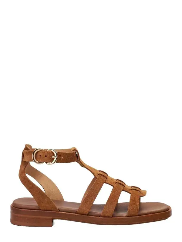 FRAU Suede Cage Sandals With Side Buckle Fastening - Brown