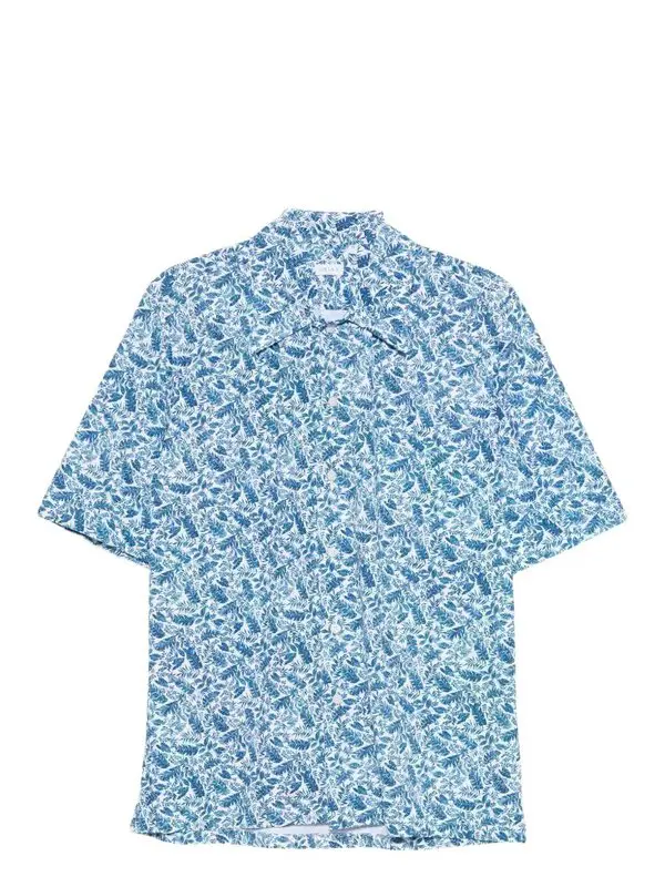 ORIAN Leaf-print Short-sleeve Shirt - Blue