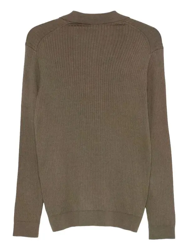 Sunspel Ribbed-knit Long-sleeve Polo Shirt - Brown