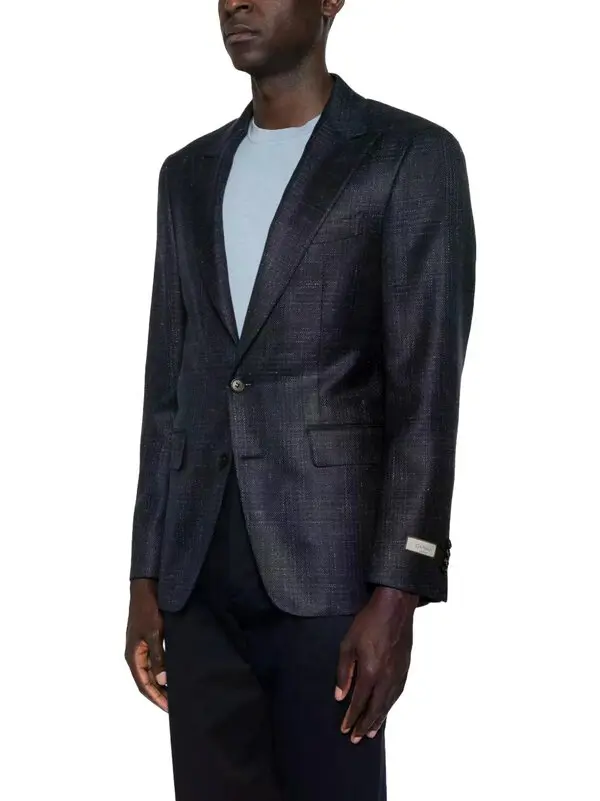 Canali Check-pattern Single-breasted Blazer - Blue