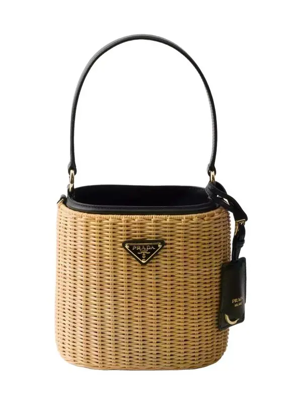 Prada Wicker And Leather Bucket Bag - Neutrals