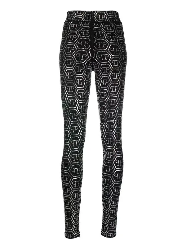 Philipp Plein Monogram-print Embellished Leggings - Black