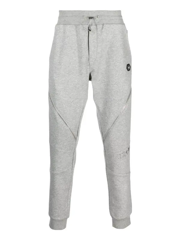 Philipp Plein Constructed Decorative-zip Cotton Track Pants - Grey