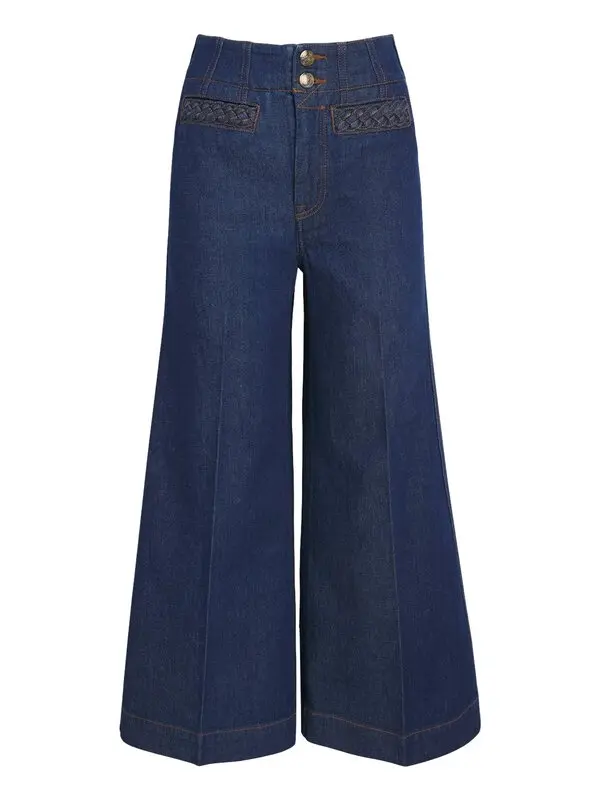 Zimmermann Cropped Aster Flared Jeans - Navy
