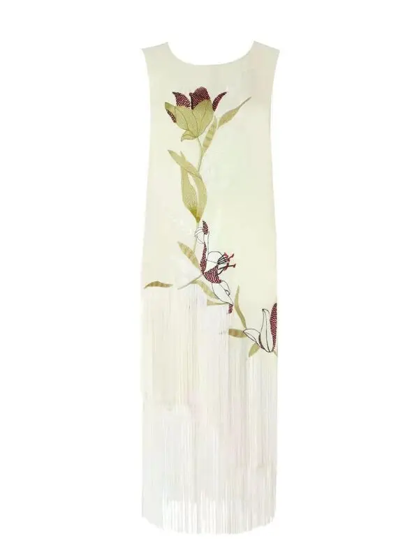 TEMPERLEY LONDON Madeline Floral Embroidered Fringed Dress - Neutrals
