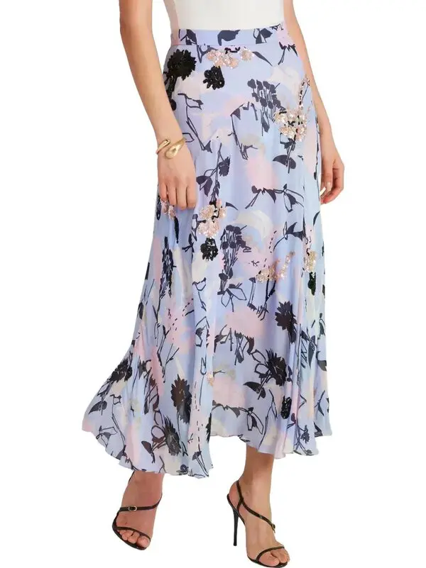 TEMPERLEY LONDON Maisie Sequin-embellished Floral-print Skirt - Blue