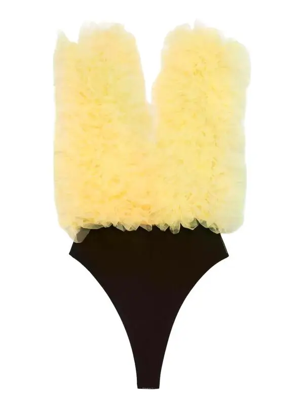 Alchemy Fashions Ruffled Tulle Bodysuit - Yellow