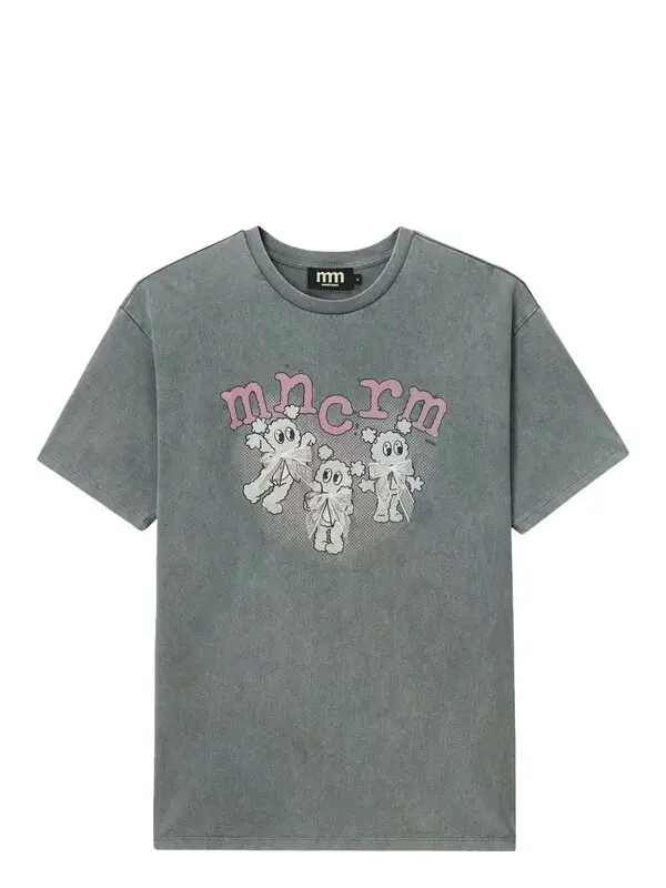 MINI CREAM Bow-detail Graphic-print T-shirt - Grey