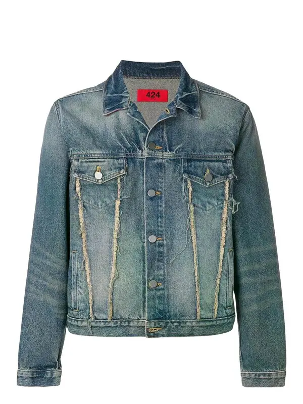 424 Denim Jacket With Frayed Detail - Blue