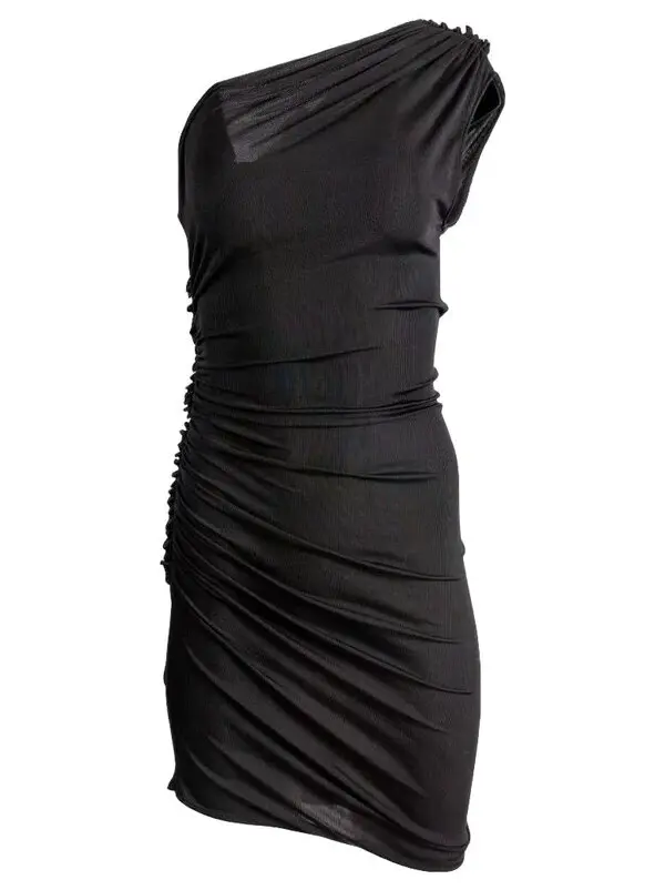 Atlein Asymmetric Ruched Dress - Black