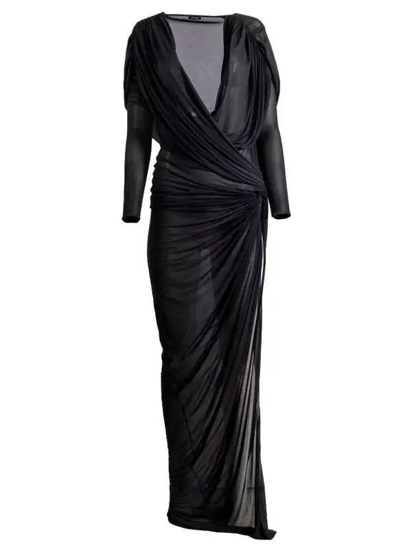 Atlein V-neck Draped Maxi Dress - Black