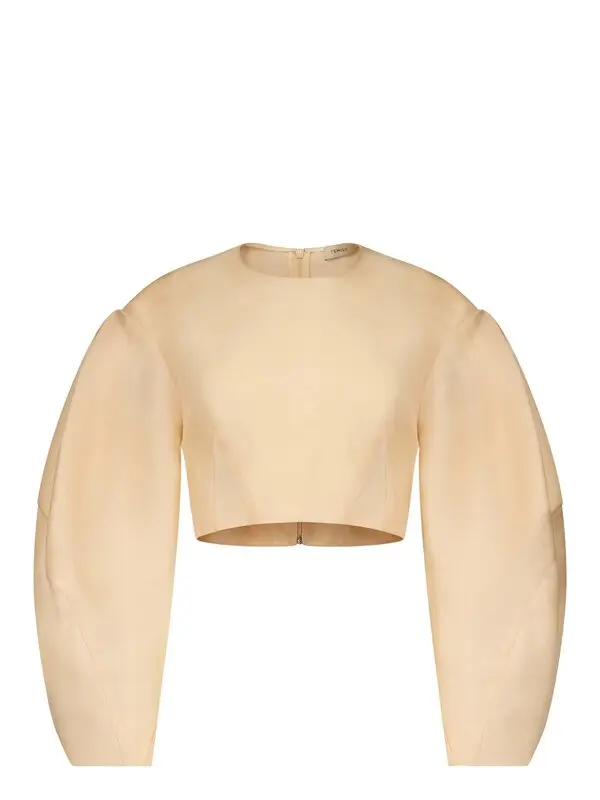 TEMILY Silk Gazar Power Puff Cropped Top - Neutral