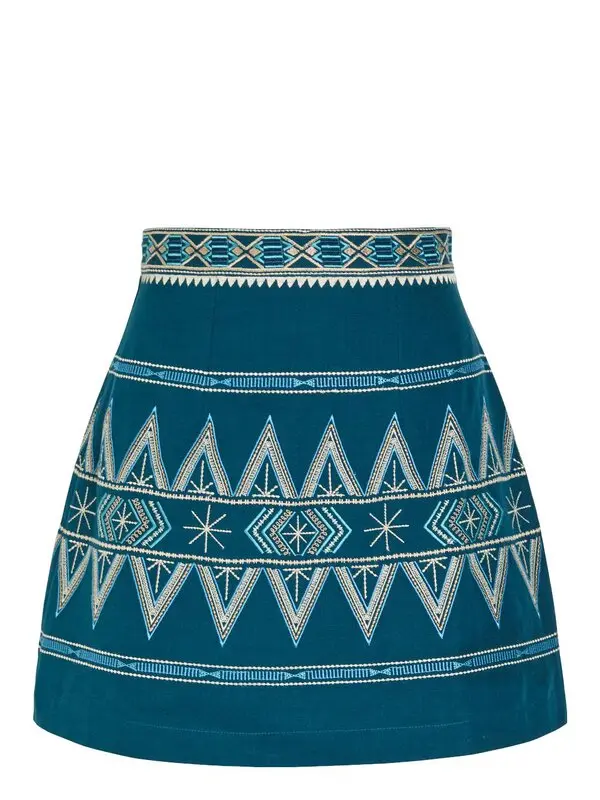 EMPORIO SIRENUSE Giuliana Embroidered A-line Mini Skirt - Blue