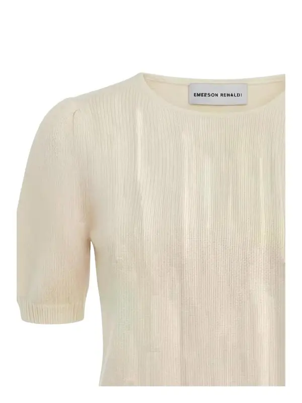 EMERSON RENALDI Crew Neck Cropped Sweater With Puff Sleeves - Neutrals