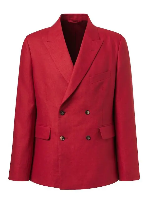 BODE Double-breasted Linen Blazer - Red