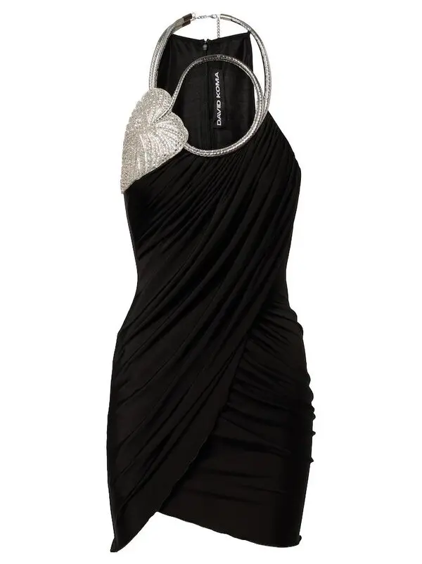 David Koma Draped Embellished Mini Dress - Black