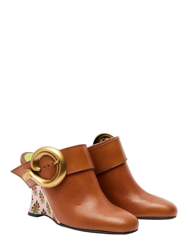 Etro Sabot Leather Wedge Boots - Brown
