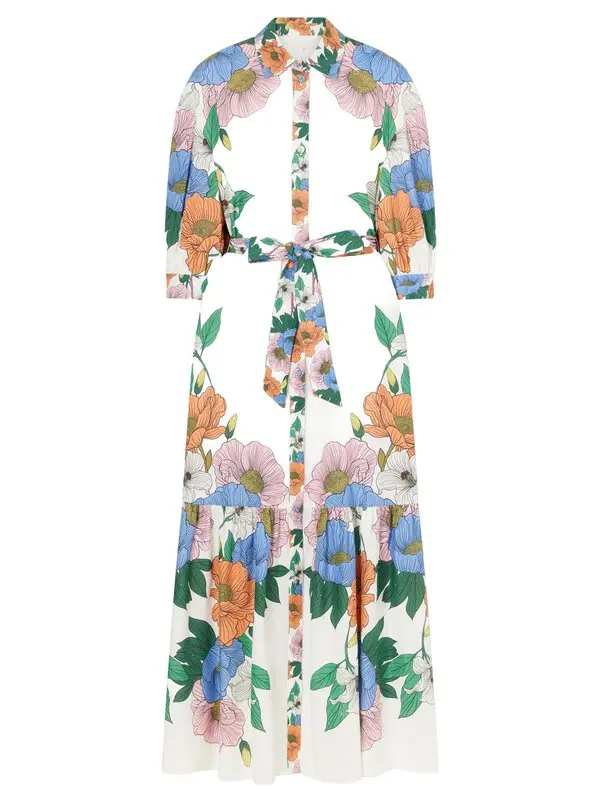 Borgo De Nor Bianca Linen-blend Floral Midi Dress - Multi