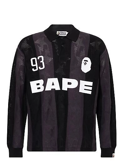A BATHING APE Logo-embossed Striped Cotton-knit Polo Top - Black