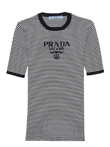 Prada Striped Silk Crewneck Knit Top - Blue