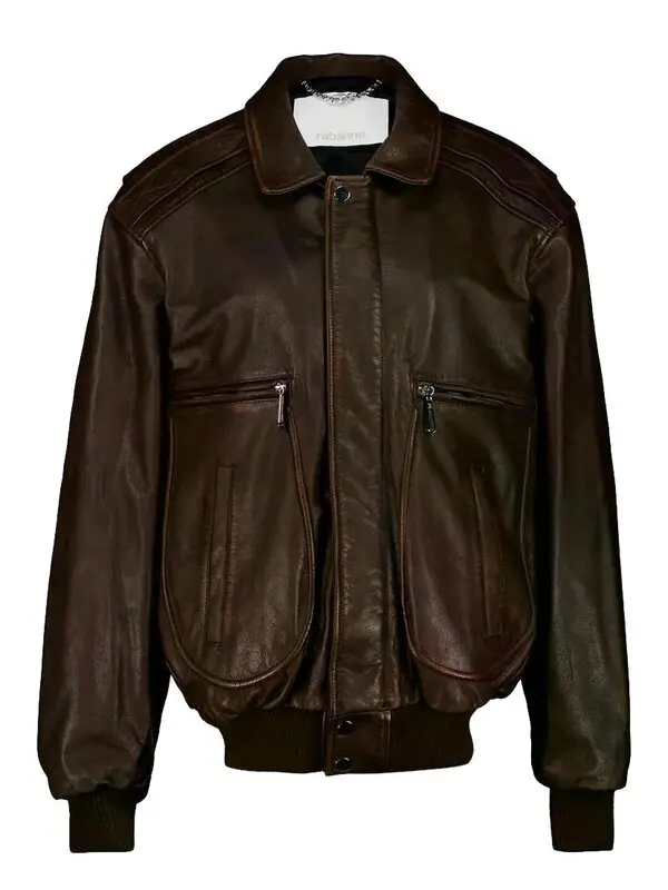 Rabanne Quilted-shoulder Leather Bomber Jacket - Brown