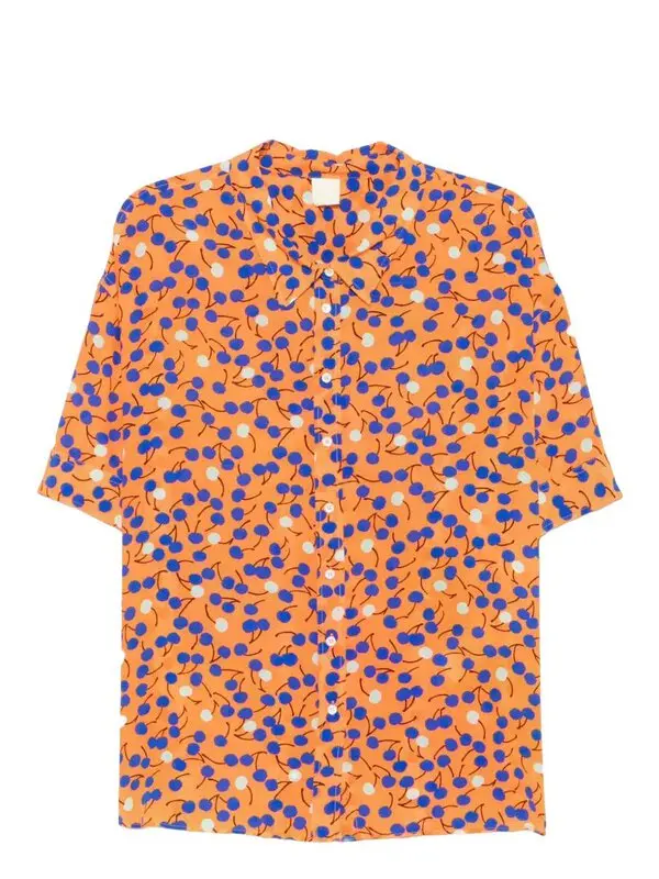 Aspesi Short-sleeve Cherry Print Silk Blouse - Orange