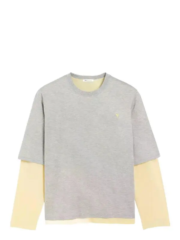 AMI Paris De Coeur Double-layered T-shirt - Grey