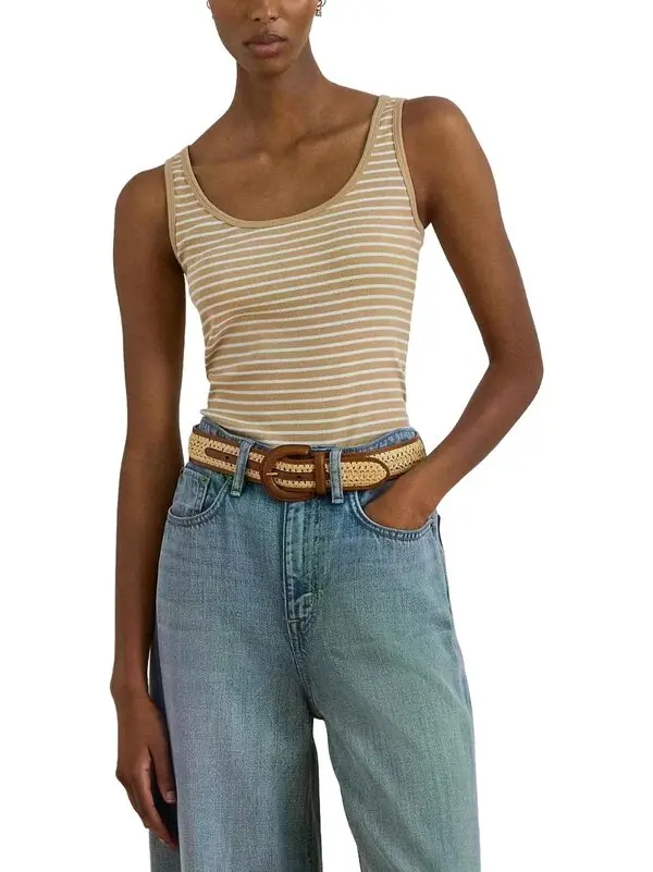 Ralph Lauren Striped Ribbed-knit Tank Top - Neutrals