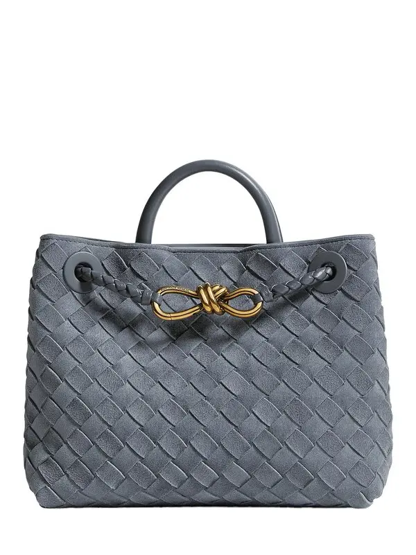 Bottega Veneta Small Andiamo Intrecciato Suede Bag - Blue
