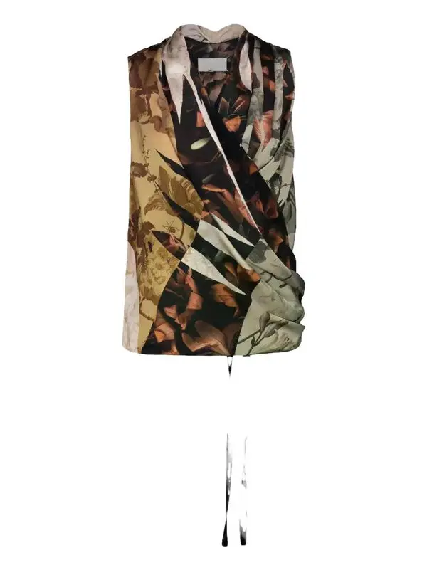 MAISON MARGIELA Sleeveless Draped Floral Print Top - Black